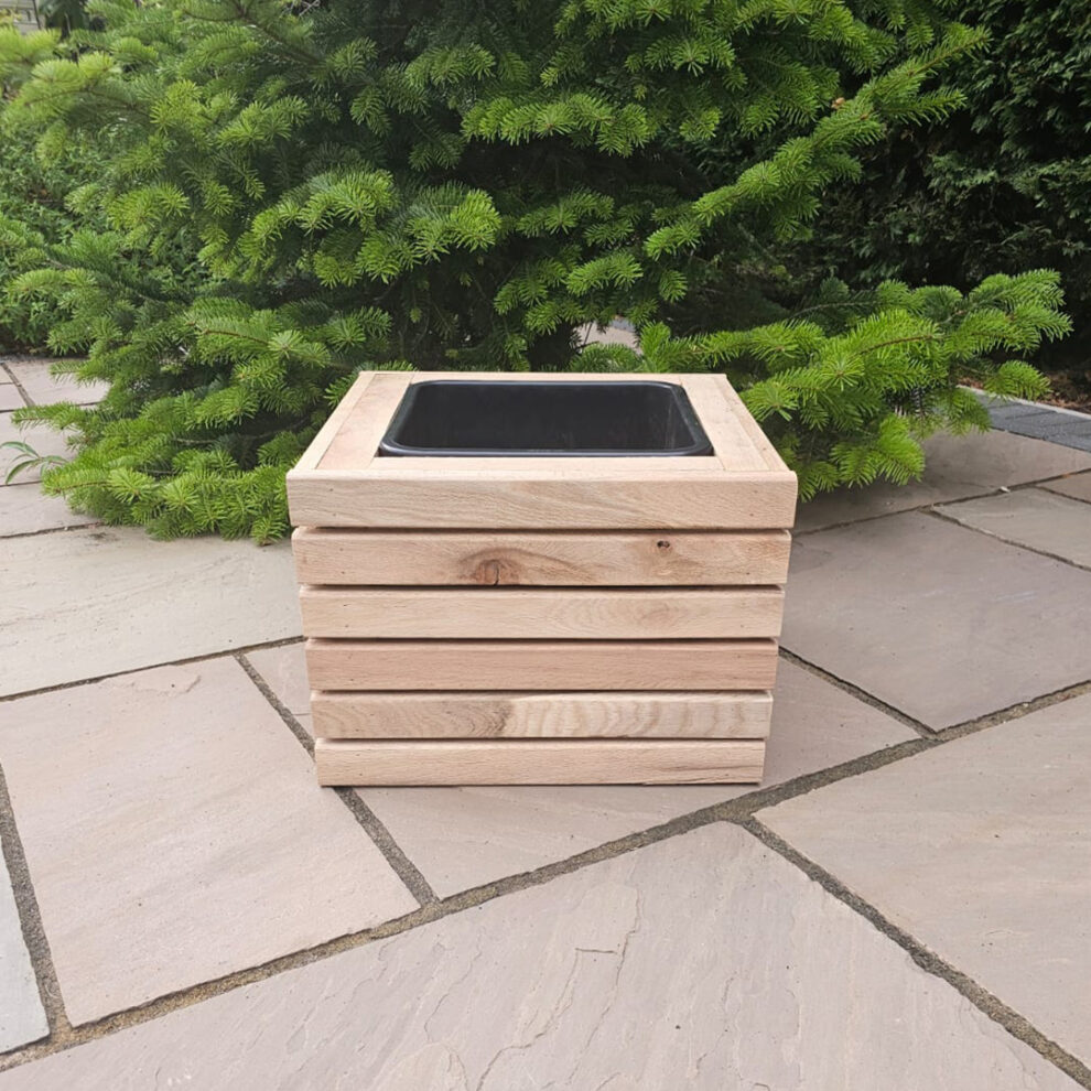 Premium Slatted Square Oak Planter - ctimber.co.uk